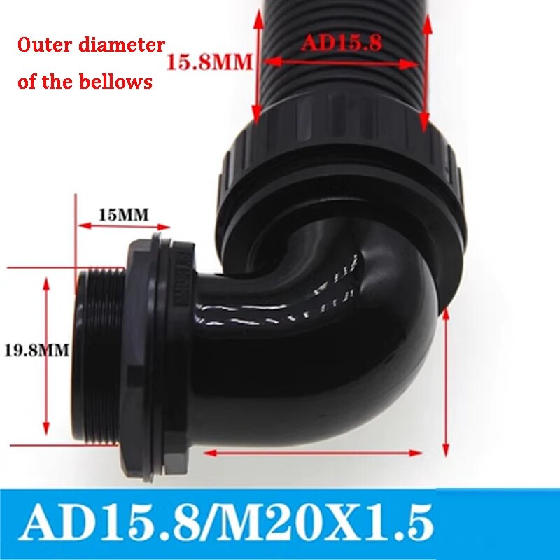 5 шт. водонепроницаемых гофрированных соединителей для труб, коленообразные, 5 PCS, AD15.8-M20X1.5