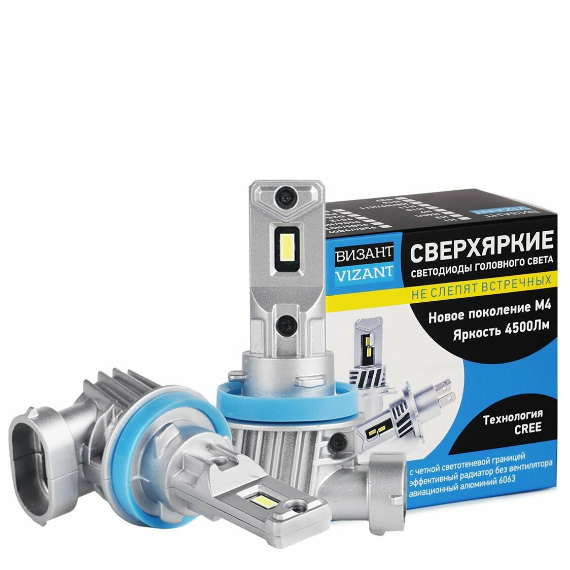 Светодиодные лампы Vizant M4 цоколь H8 H11 H16 с чипом CREE Tech 4500lm 5000k (2 шт.)