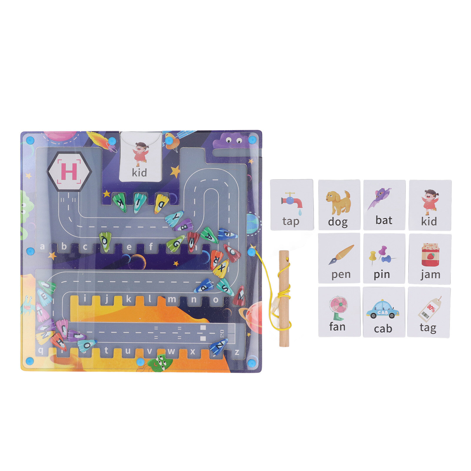 Магнитный лабиринт с алфавитом, обучение буквам, раннее образование, деревянная игрушка для развития мелкой моторики для детей в форме самолёта