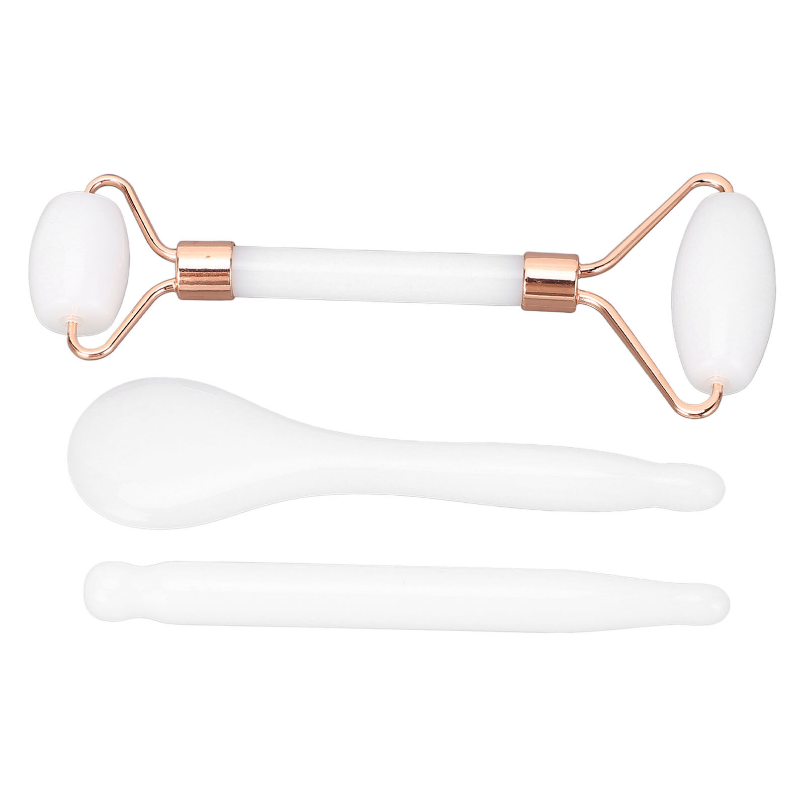 Набор инструментов для ухода за кожей лица с нефритовым валиком Гуаша, двухсторонний ролик для акупрессуры, ручная ручка-ложка для Гуаша, белый цвет