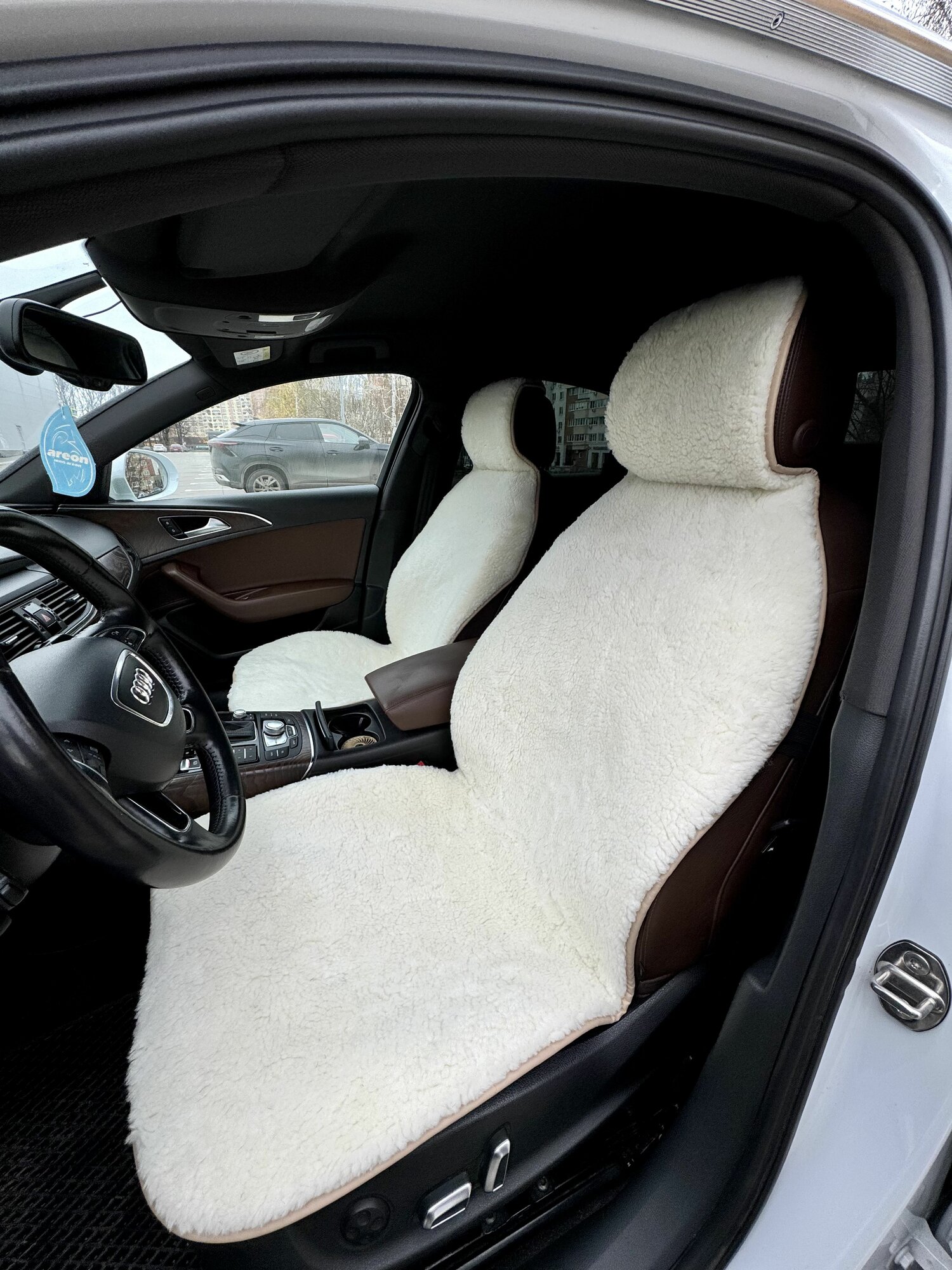 Меховые накидки, чехлы на сиденье автомобиля, Овечья шерсть, Белые, 2 шт