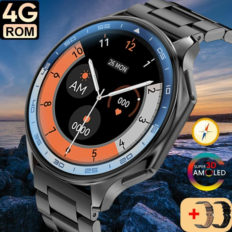 2024 Новый Cмарт часы мужские, альбом для MP4-плеера на 4 ГБ , круглые, AMOLED, умные часы на android,