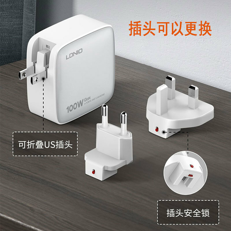 LDNIO 100 Вт GaN USB-C зарядное устройство с 3 портами PD для ноутбука и телефона, белая модель Q408