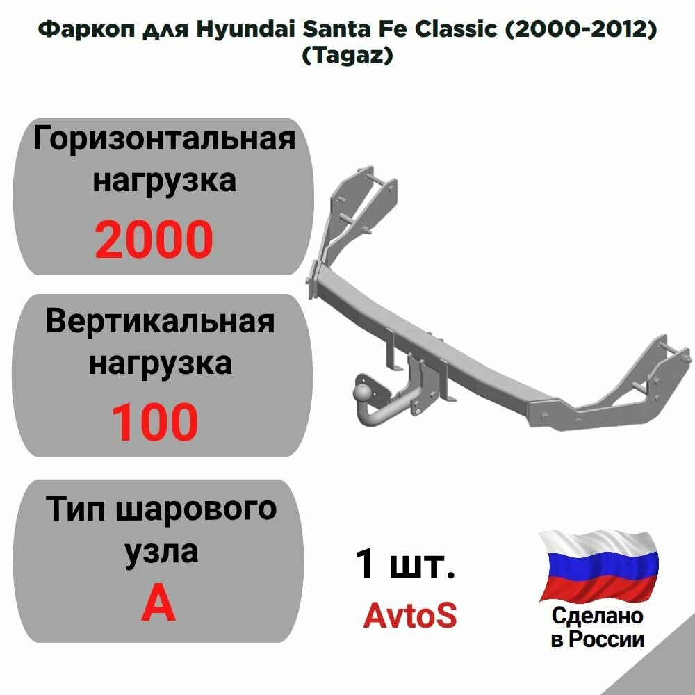Фаркоп для Hyundai Santa Fe Classic (2000-2012) (Tagaz) "AvtoS" HY18