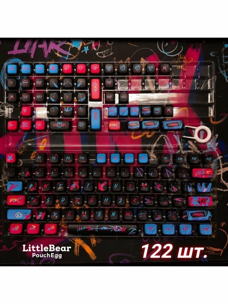 Кейкапы Arcane Jinx, 122 шт, полупрозрачные снизу, свечение по периметру, высота MDA, League of Legends