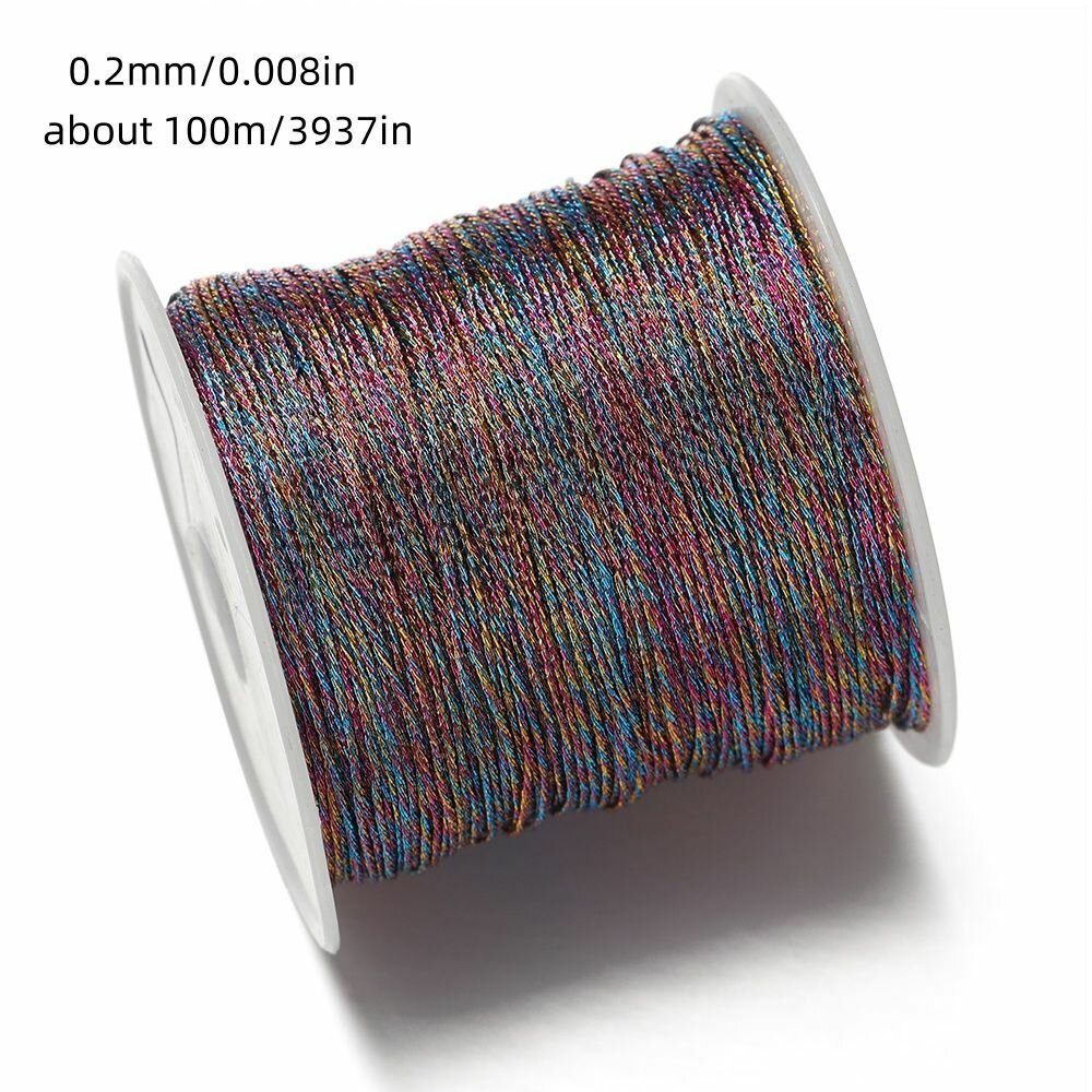 Нить для шитья и рукоделия люрекс полиэстер 100 м, толщина 0,2 мм, цветная катушка, декоративная блестящая нить для вышивки и творчества