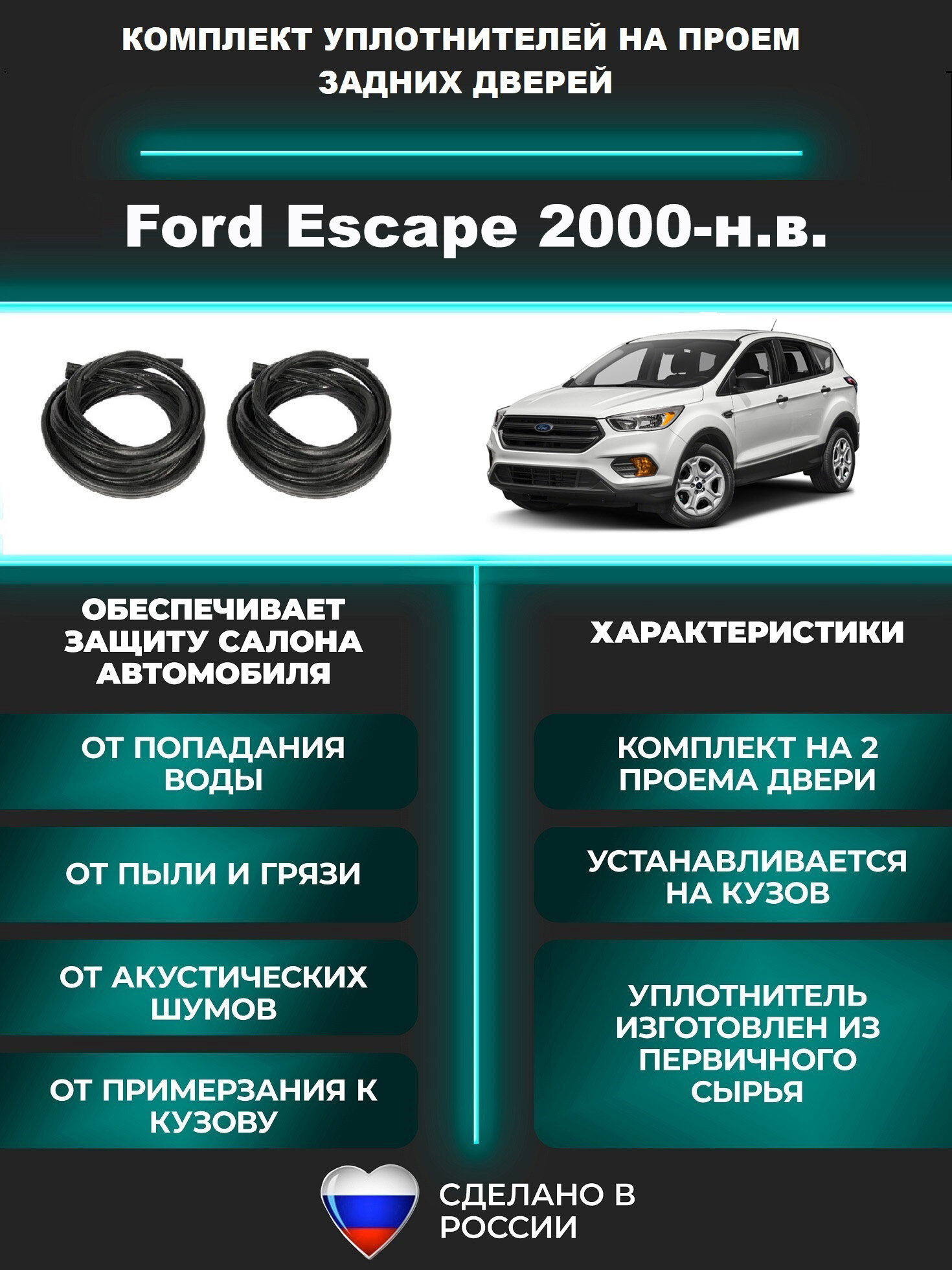 Комплект уплотнителей проема задних дверей для Ford Escape 2000-н. в, Форд Эскейп - 2 штуки
