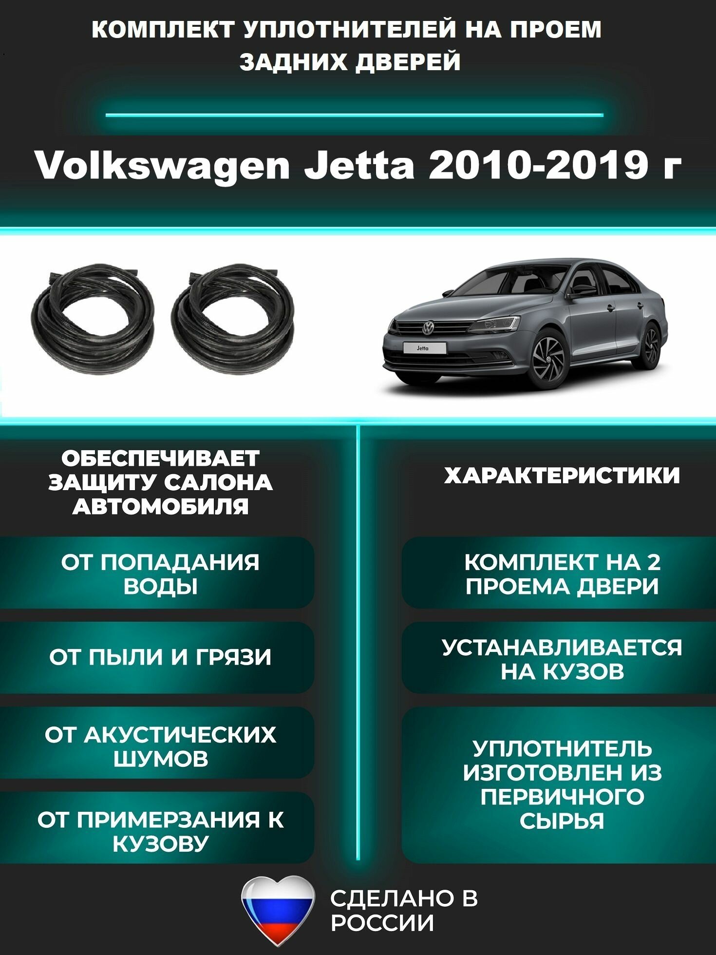 Комплект уплотнителей проема задних дверей для Volkswagen Jetta VI 2010-2019 г, Фольксваген Джетта 6 - 2 штуки