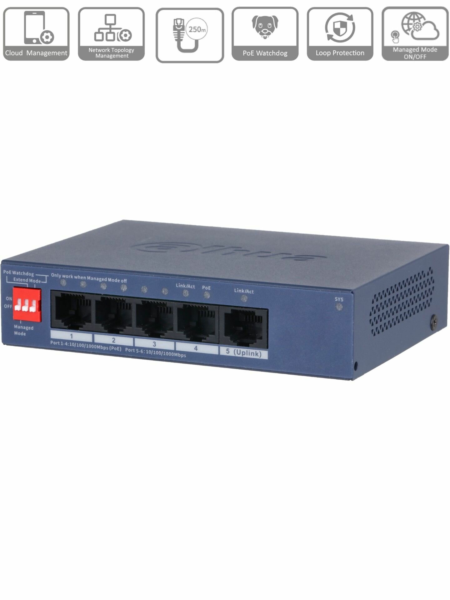 Dahua DH-CS4005-4GT-36 5-портовый управляемый коммутатор с 4 РоЕ до 36Вт