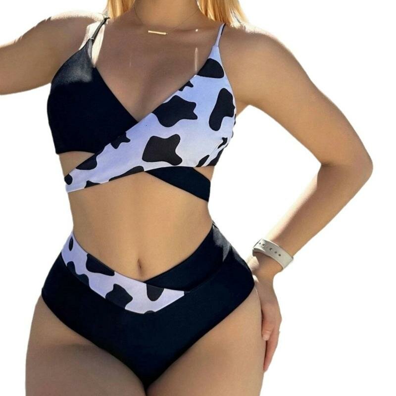 Женский купальник двухкомпонентный с высокой талией, Черный - XL