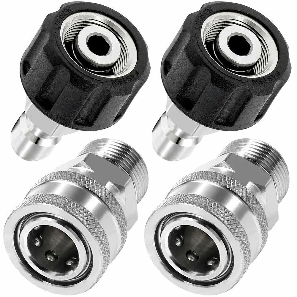 Набор переходников совместим с мойки высокого давления из 4 шт, комплект быстрого подключения, метрический фитинг M22 от 14 мм до M22, нержавеющая сталь