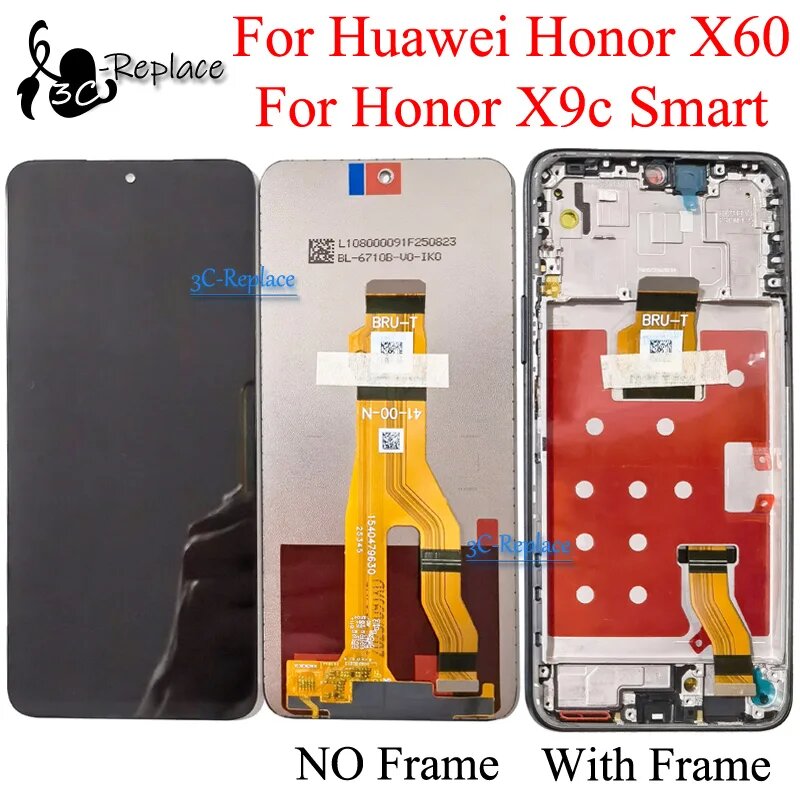 6,8-дюймовый ЖК-дисплей для Huawei Honor X60 Honor X9c Smart BRC-AN00 BRC-NX1, дигитайзер сенсорного экрана в сборе/с рамкой X9cSmart Black Frame