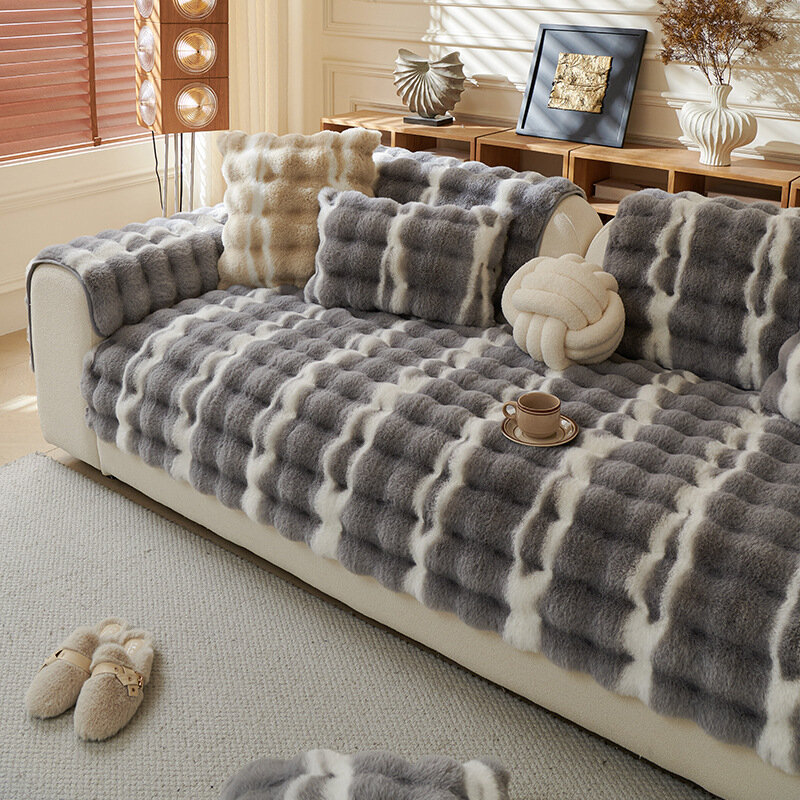Зимняя подушка для дивана из кроличьего меха 2025 года, новая осенне-зимняя фиксированная нескользящая подушка для сиденья, утолщенная теплая накидка на диван