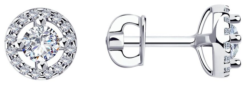 Серьги пусеты, серебро, 925 проба, родирование, фианит