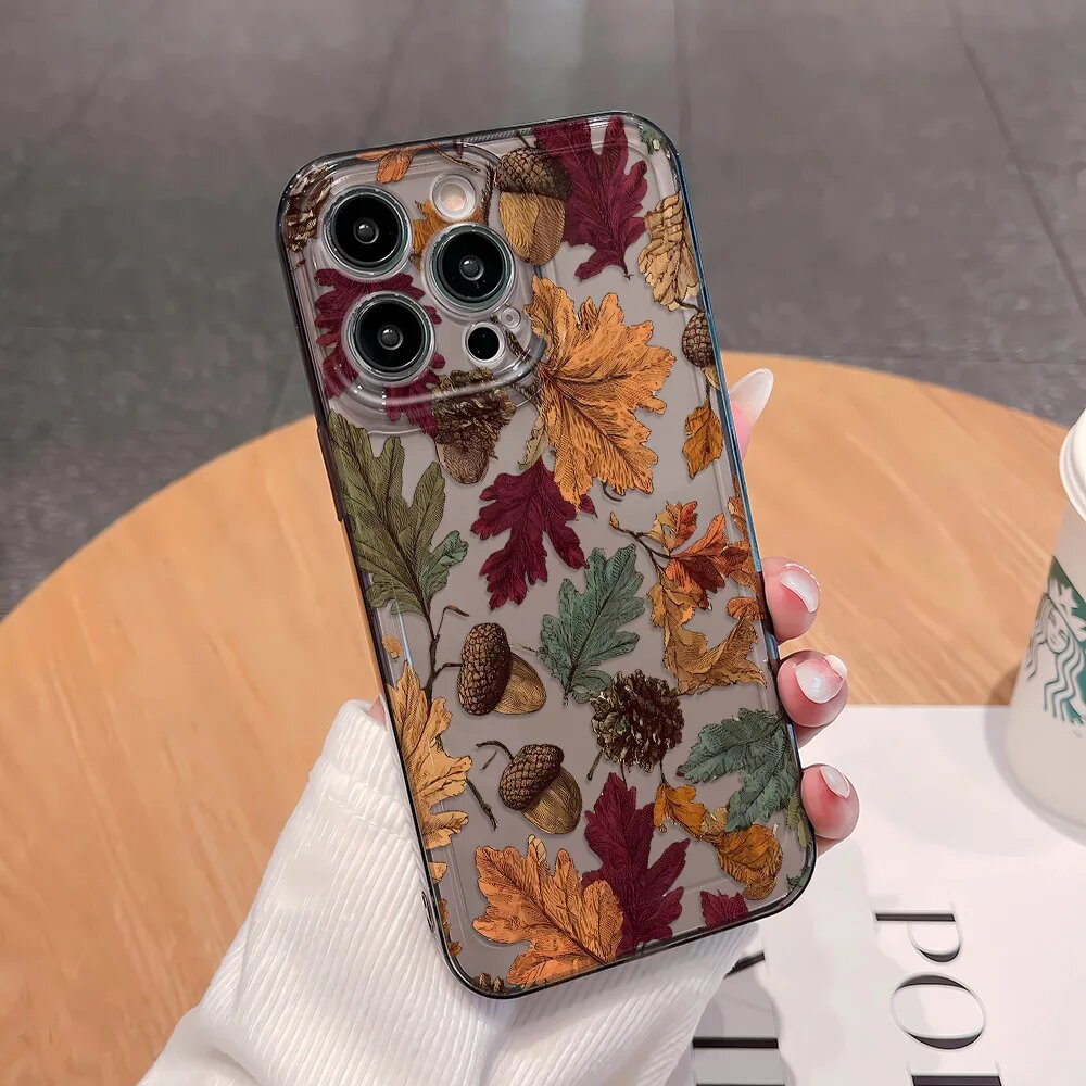 Чехол для телефона с осенними листьями для iPhone 17, 16, 15, 14, 13, Grey-WQFY10, For iphone 17 Pro