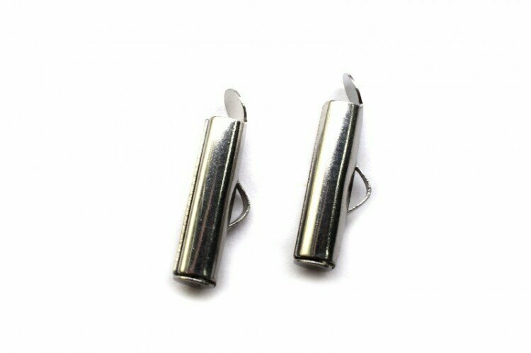 Концевик-трубочка с петелькой 16х4мм, внутренний диаметр 3мм, отверстие 1х2мм, цвет платина, латунь, 04-125, 2шт