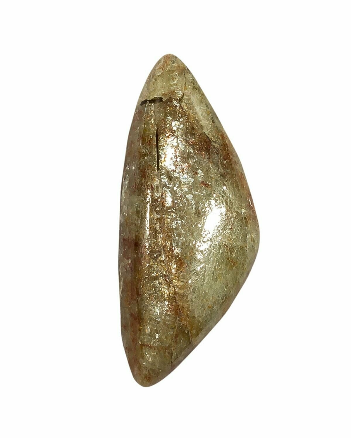 Кабошон из кианита размером 41х18х7 мм. На стеклянной подложке.