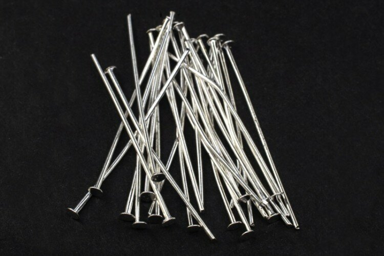 Штифты для бижутерии гвоздики 38х0,7мм, цвет серебро, железо, 30-084, 10г (около 58шт)