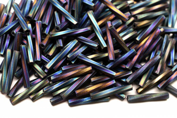 Бисер японский Miyuki Twisted Bugle 12мм #0401FR черный, матовый радужный непрозрачный, 10 грамм