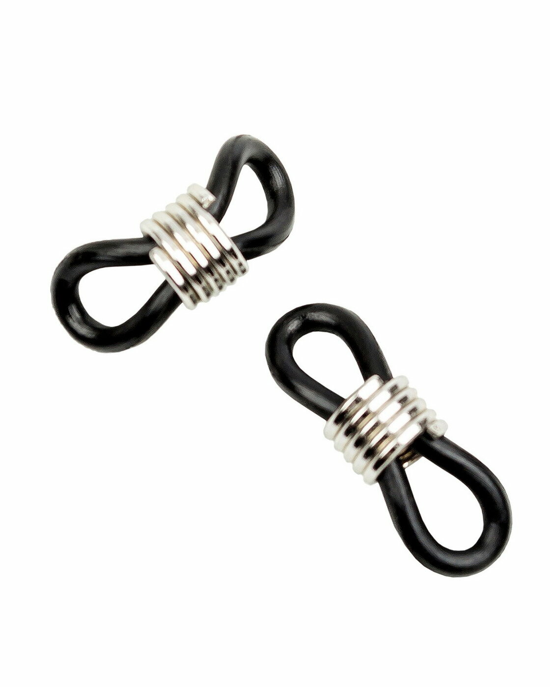 Держатели цепочки для очков, материалы: резина черного цвета, пружинка из латуни с посеребрением, 10 шт.