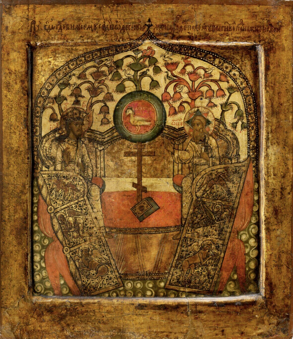 Троица Новозаветная, Отечество, Сопрестолие. Деревянная икона на левкасе 13 см