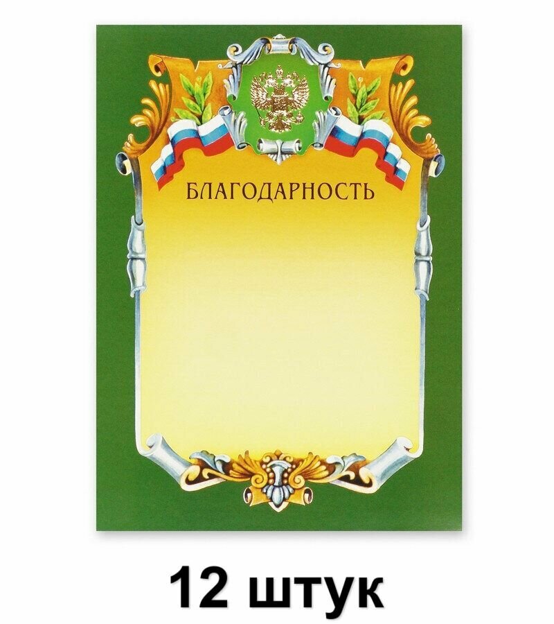 Благодарность А4 Герб, триколор, 12 шт