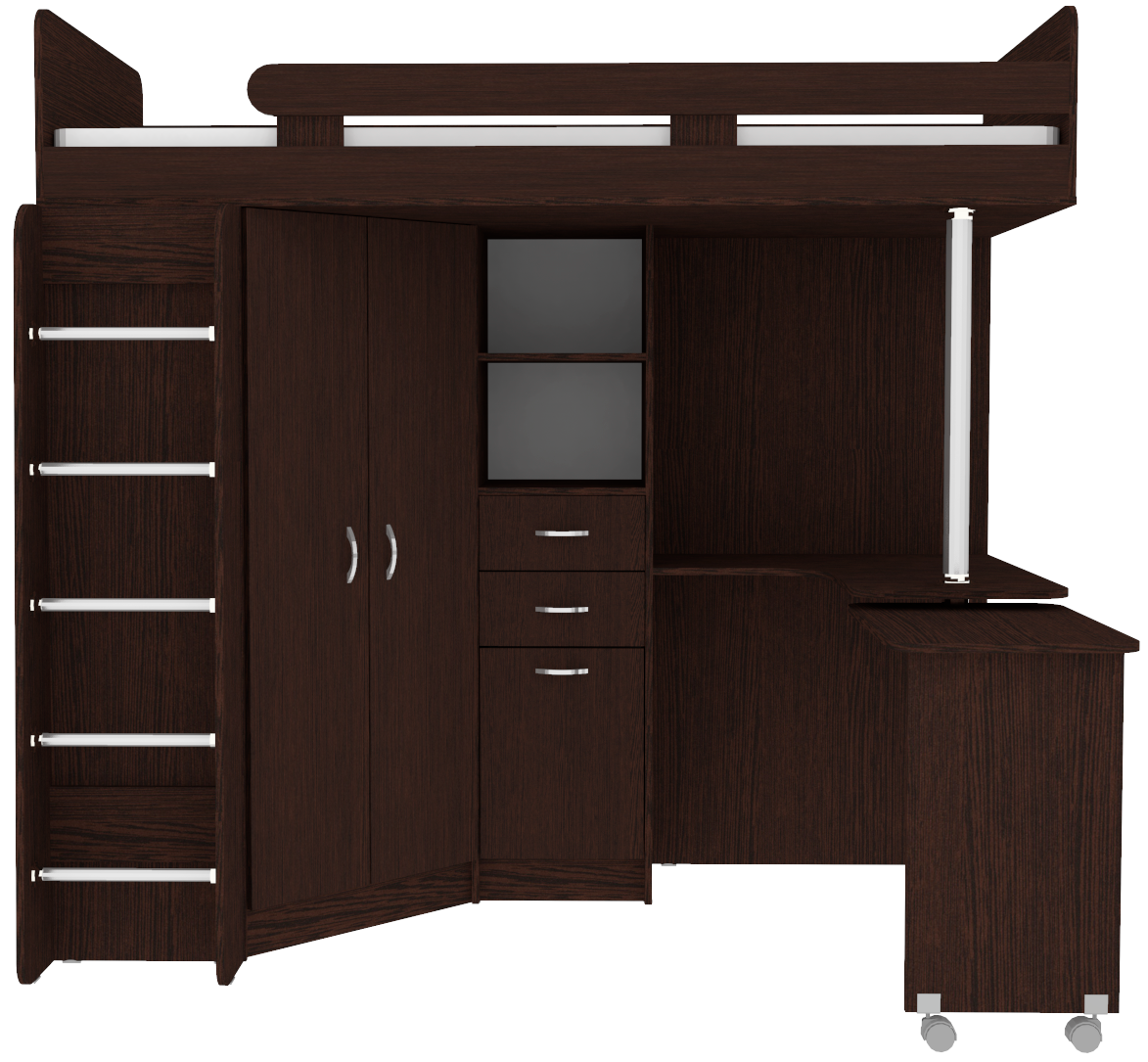 Кровать чердак Юниор 3 с металлической лестницей Венге - Венге