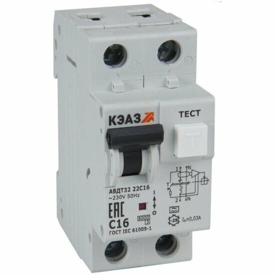 Дифференциальный автомат Кэаз 2п C 6А 30мА тип A 6кА АВДТ32-22C6 A УХЛ4, 228063