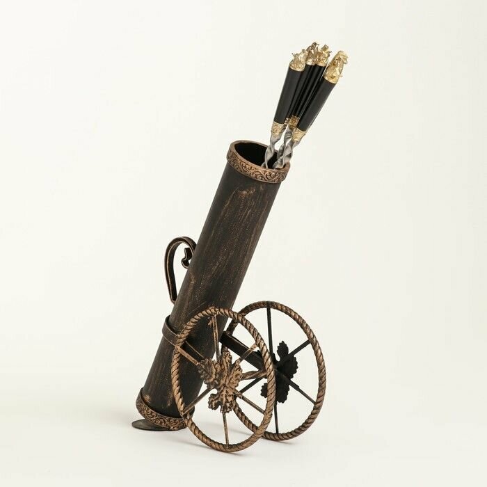 Кованая подставка для шампуров 'Пушка' бронзовая, 50 см