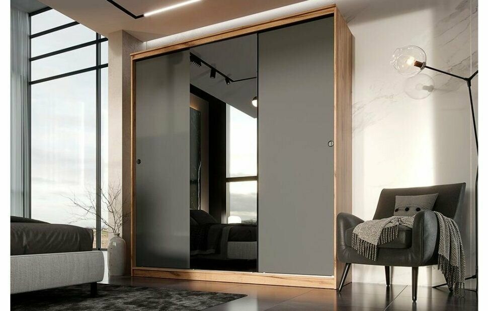 Шкаф-купе 2,0 "Альянс" Графит/Дуб крафт