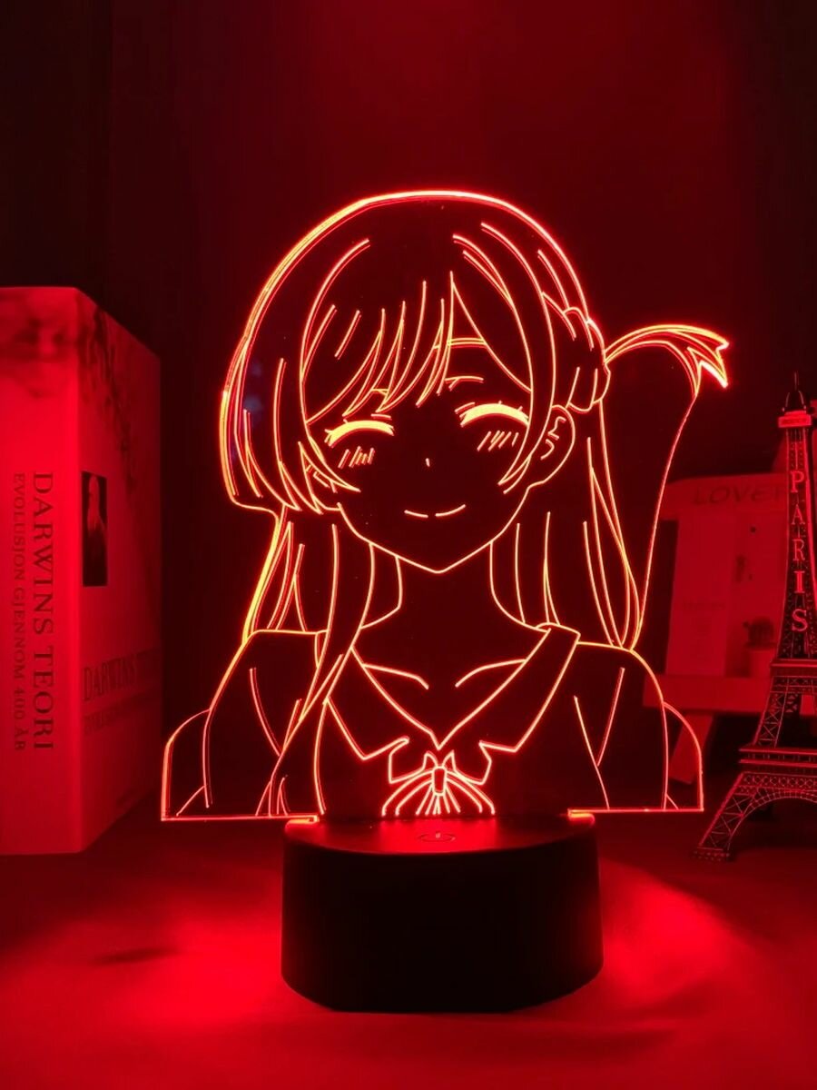 Ночник Аниме Девушка в аренду - Anime Rent-a-Girlfriend. Подарок фанату аниме и манги — декор в комнату с любимыми персонажами, в стиле отаку и японской анимации.