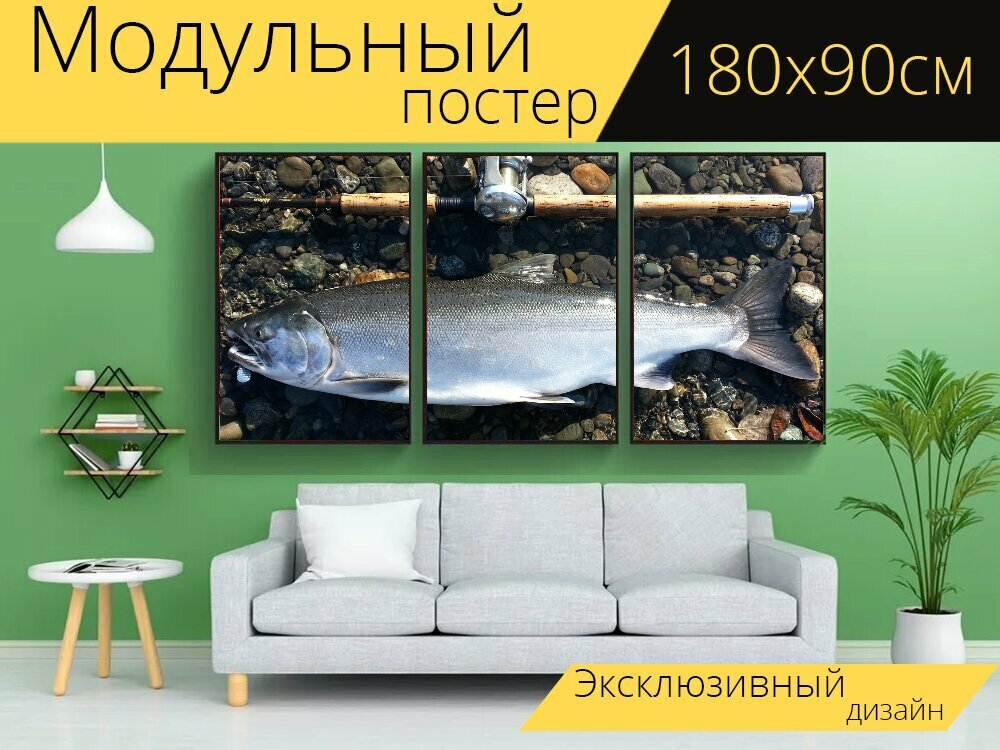 Модульный постер "Лосось, кижуч, рыбы" 180 x 90 см. для интерьера