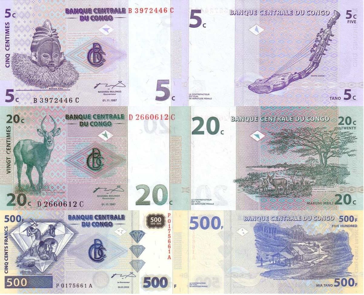 Комплект банкнот Конго, состояние UNC (без обращения), 1997-2013 г. в.