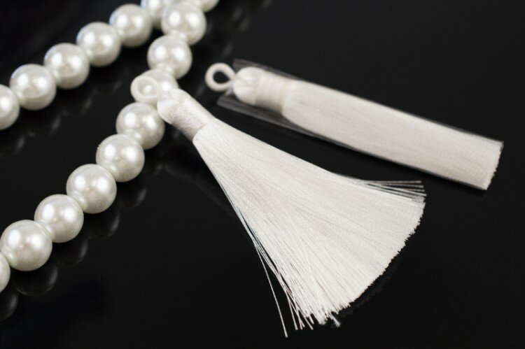 Кисточки декоративные около 75мм х 7мм, цвет белый, полиэстер, 58-001, 1 пара