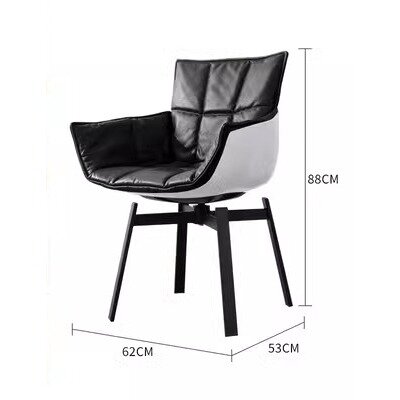 Стулья для столовой вращающийся в стиле Swivel HUSK DINING CHAIR B&B (Черные ножки, белый пластик, цвет кожи из микрофибры черный)