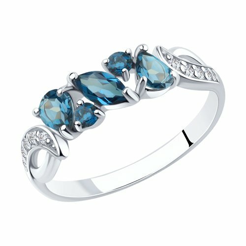 Кольцо тонкое, серебро, 925 проба, родирование, Лондон топаз