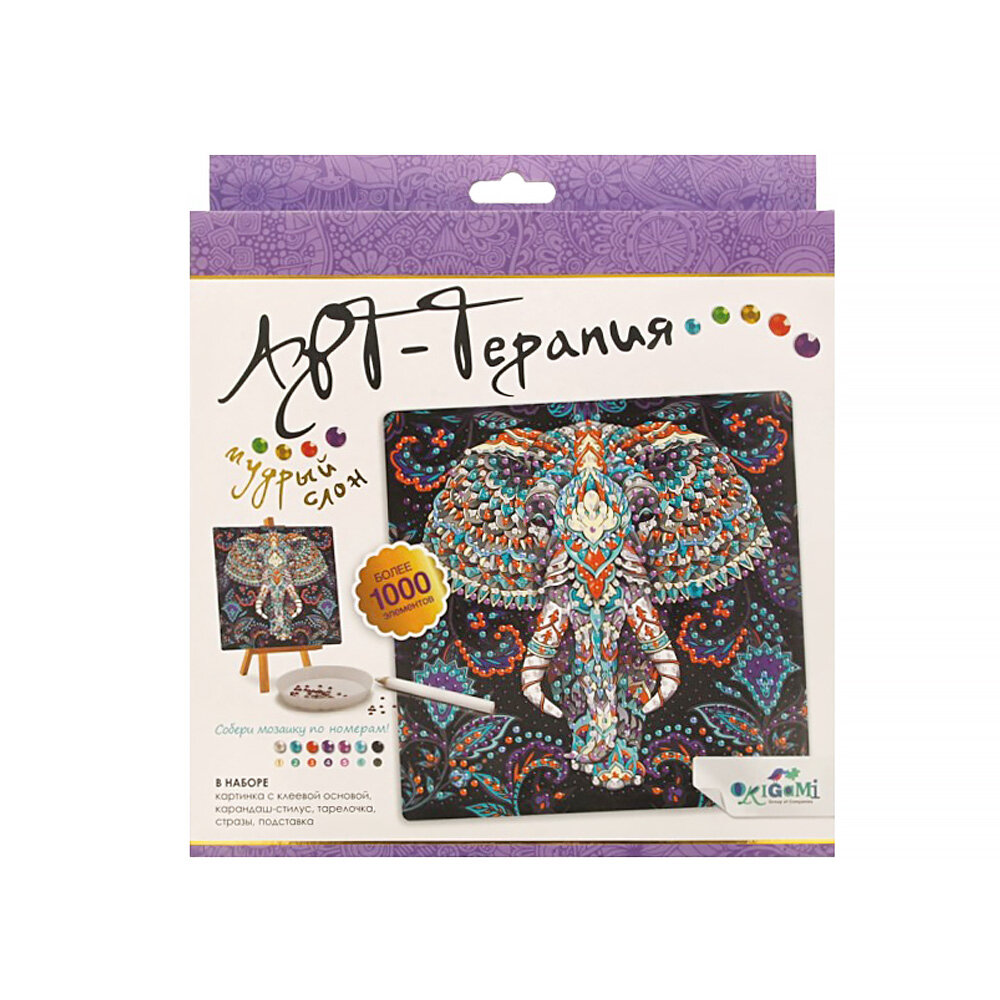 ORIGAMI Мозаика Арт-терапияалмазные узоры №4 Мудрый слон 06422 - релаксация