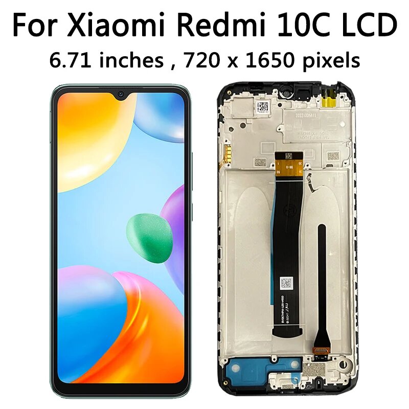 6,71 "дисплей для Xiaomi Redmi 10c ЖК-дисплей с цифровым преобразователем сенсорного экрана в сборе для Redmi 10c ЖК-дисплей 220333 Ремонт рамы дисплея QBI Black with frame