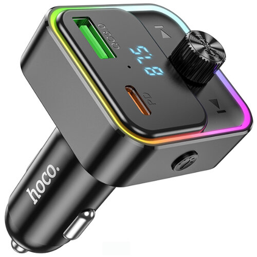 Автомобильный адаптер USB-AA 3.0А 2 порта FM трансмиттер Hoco E81 Black зарядка 18W QC3.0 плеер BT - чёрный