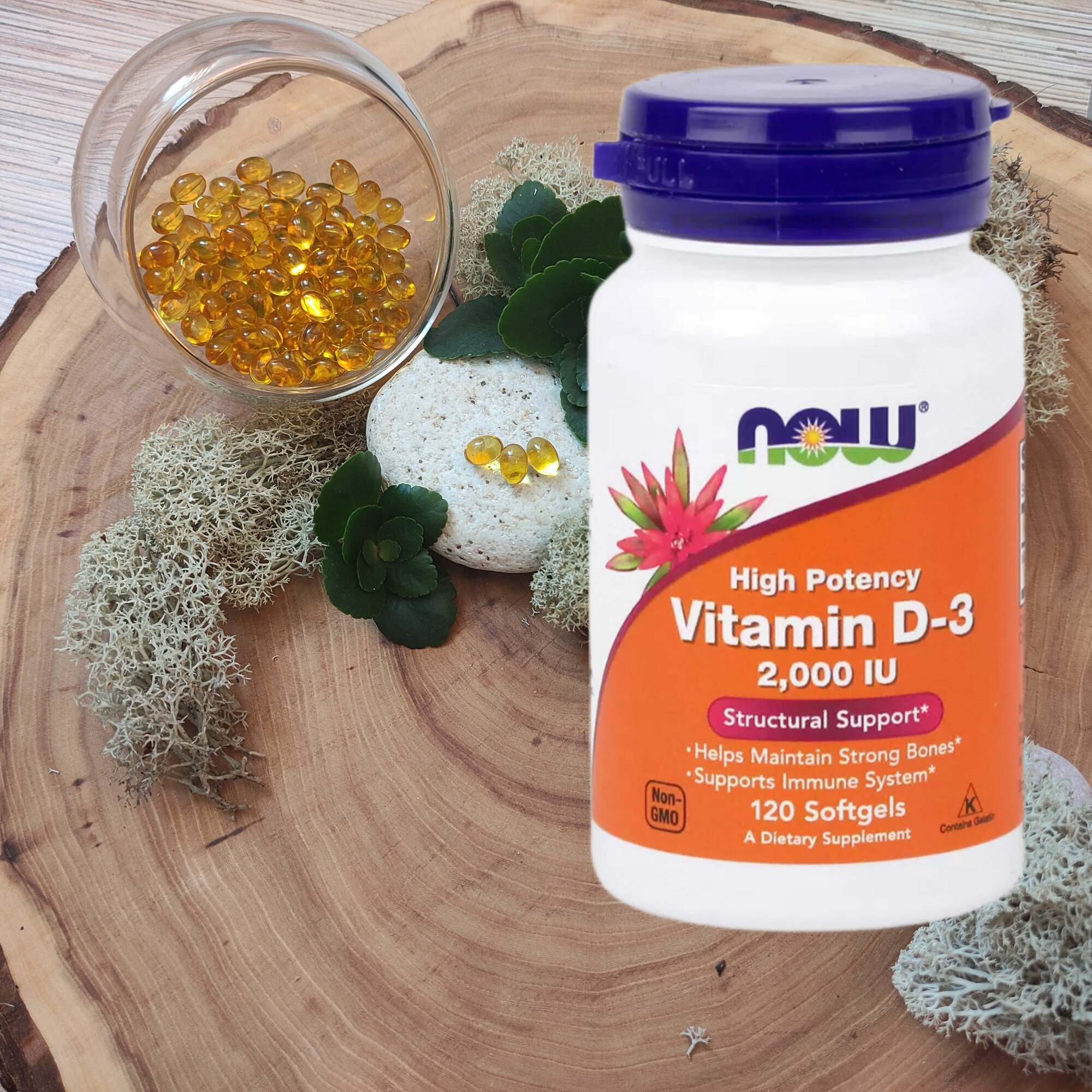 NOW Vitamin D3 2000 МЕ 120 каспул / Для иммунитета, красоты кожи, волос и ногтей / Энергия солнца в 1 капсуле