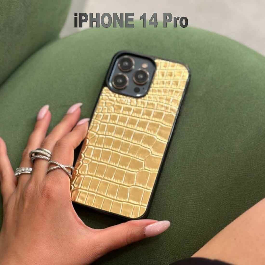 Премиум золотой чехол 14 Pro из кожи