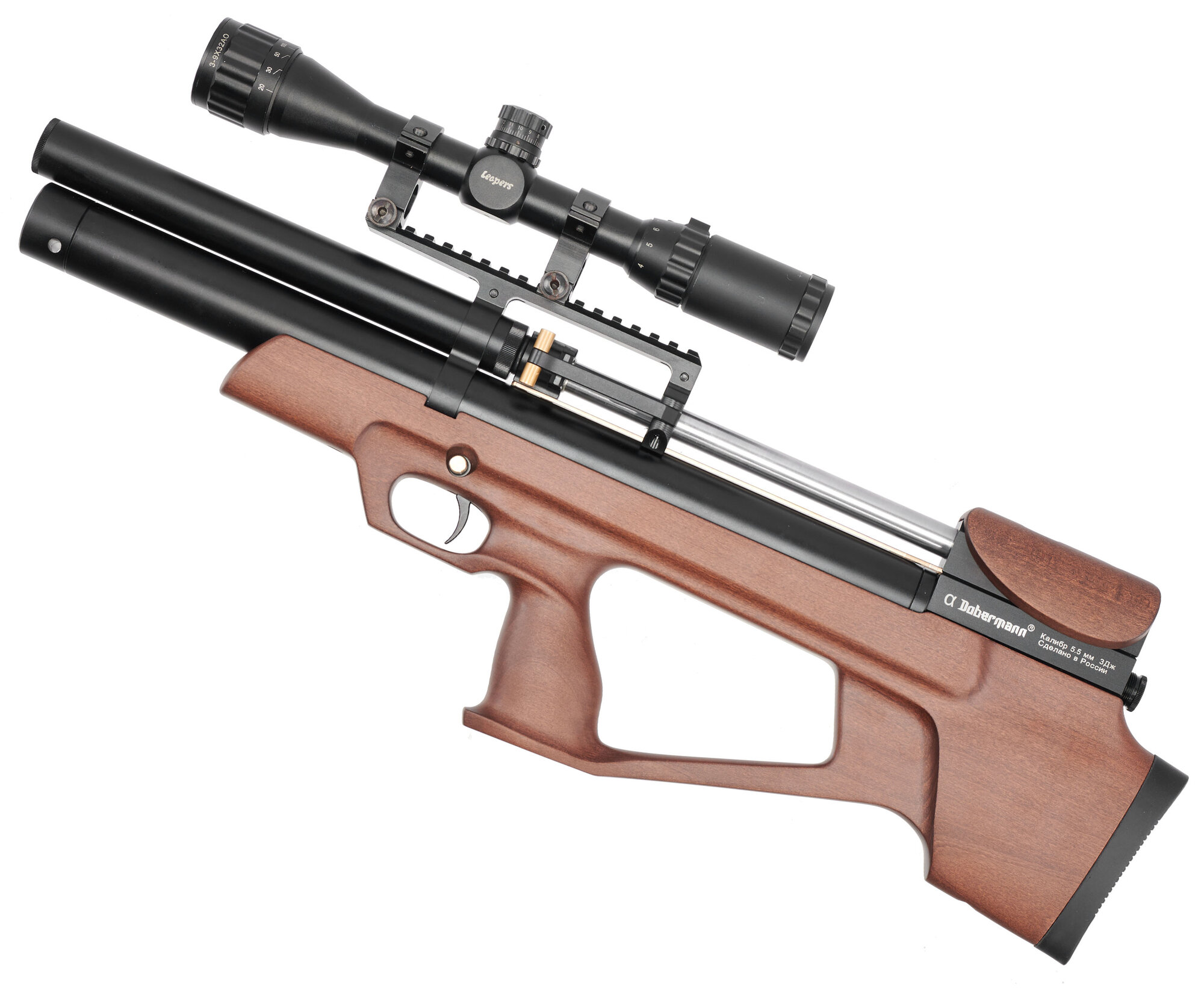 Пневматическая винтовка Alfa Dobermann Буллпап 5.5 мм (350 мм, стандартные нарезы, дерево, передний взвод)