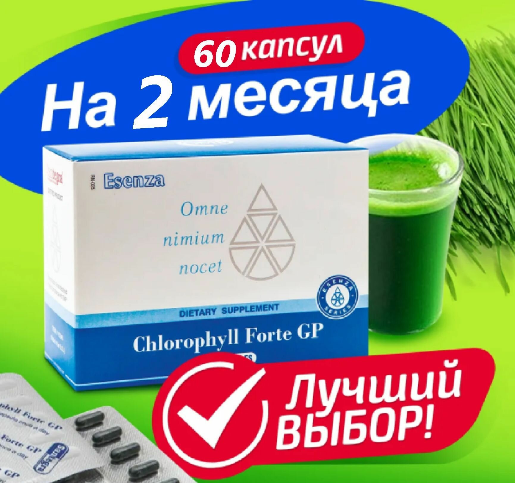 Хлорофилл Santegra , природный антисептик , улучшает пищеварение , очищает кожу , укрепит иммунитет , жидкий хлорофилл в капсулах , 50 мг 60 капсул , Сантегра