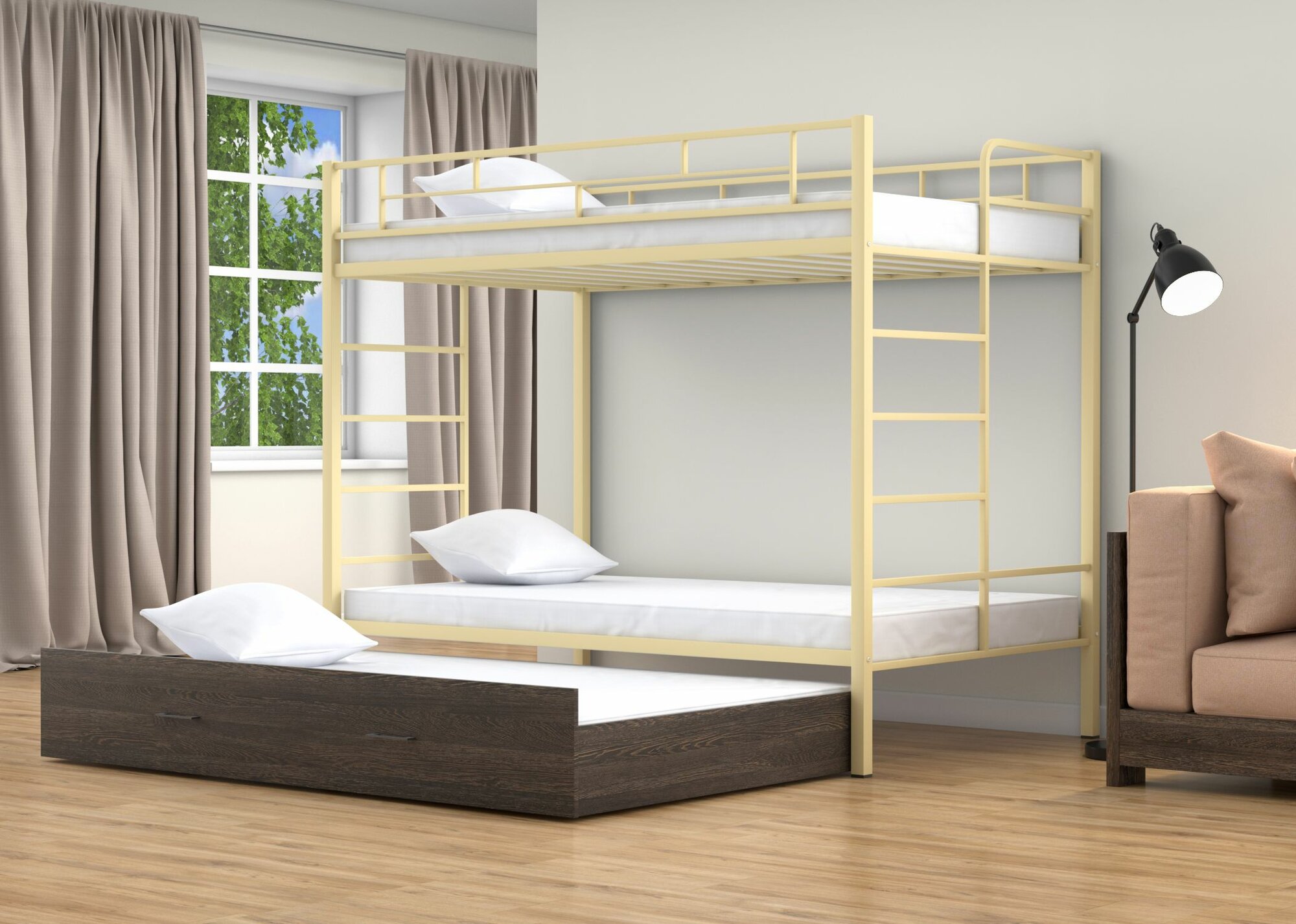 Двухъярусная кровать Валенсия 120 Твист выкатная Слоновая кость Венге