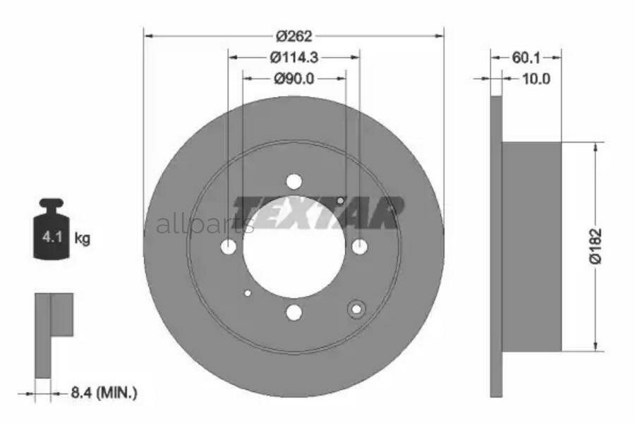 TEXTAR 92104000 Диск тормозной задний MITSUBISHI GALANT 92-04/LANCER 00-13 / HYUNDAI/KIA TEXTAR 92104000