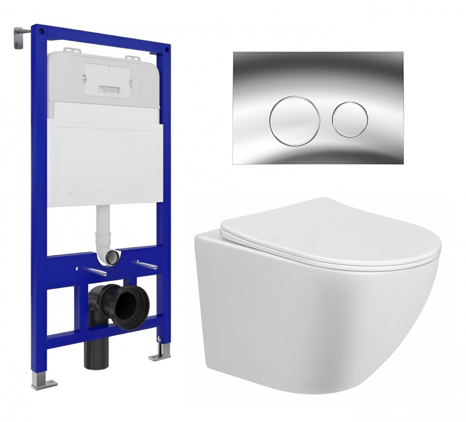 Комплект 3 в 1 инсталляция Enio Tecnico 52 EN8050052 + Унитаз подвесной Taliente Amato AM25010 + кнопка хром Rotondo