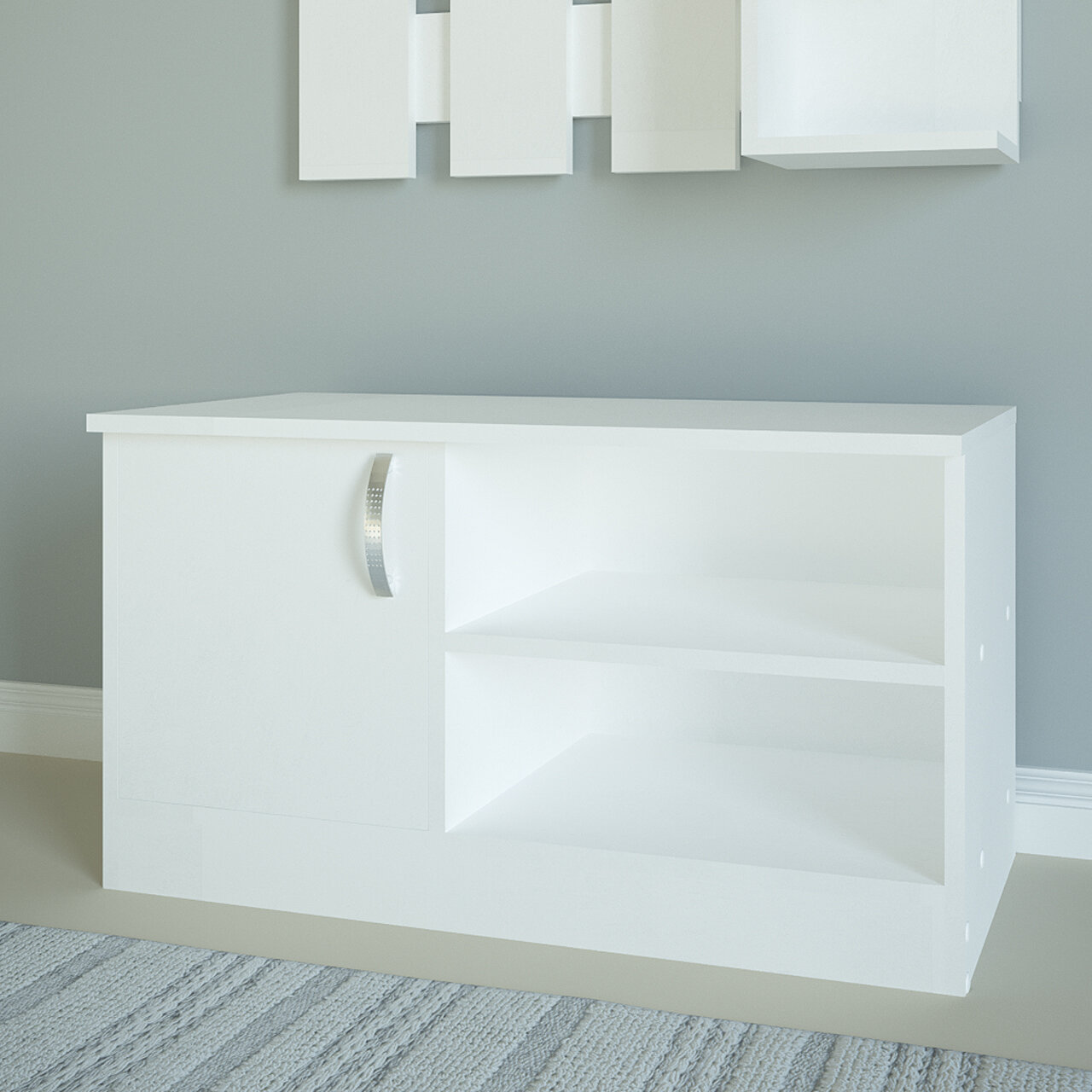 Обувница в прихожую белая, тумба для обуви с ящиком 80х32х45см