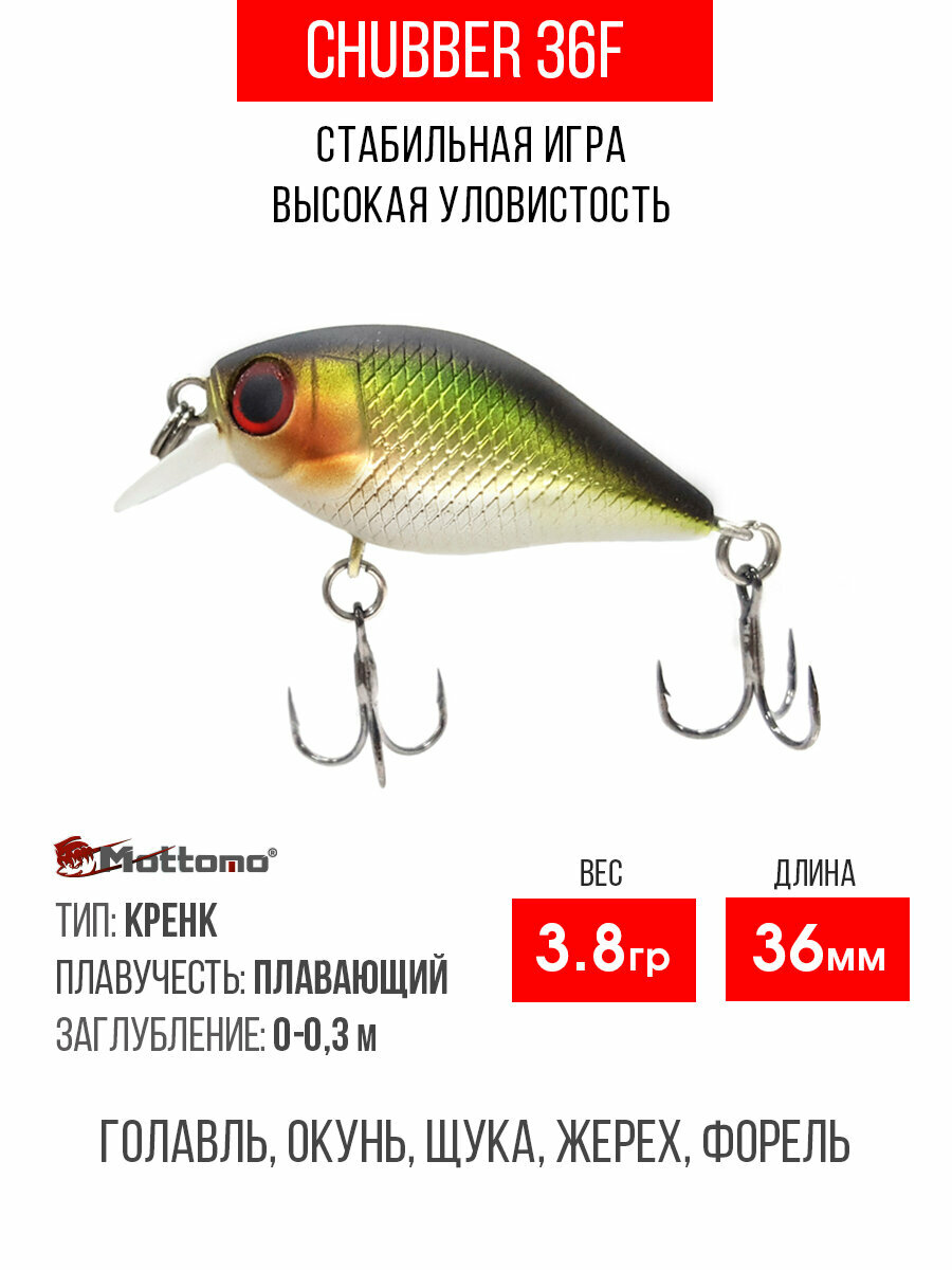 Воблер для рыбалки Mottomo Chubber 36F 3,8g, кренк плавающий для спиннинга, троллинга. Приманка окуня, щуку Light Green