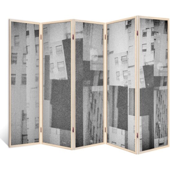Ширма перегородка Декор Депо для комнаты деревянная "Кипиш" двухсторонняя с картинкой (абстр) 5 створок кремовый дуб 176х230 см 18 кг