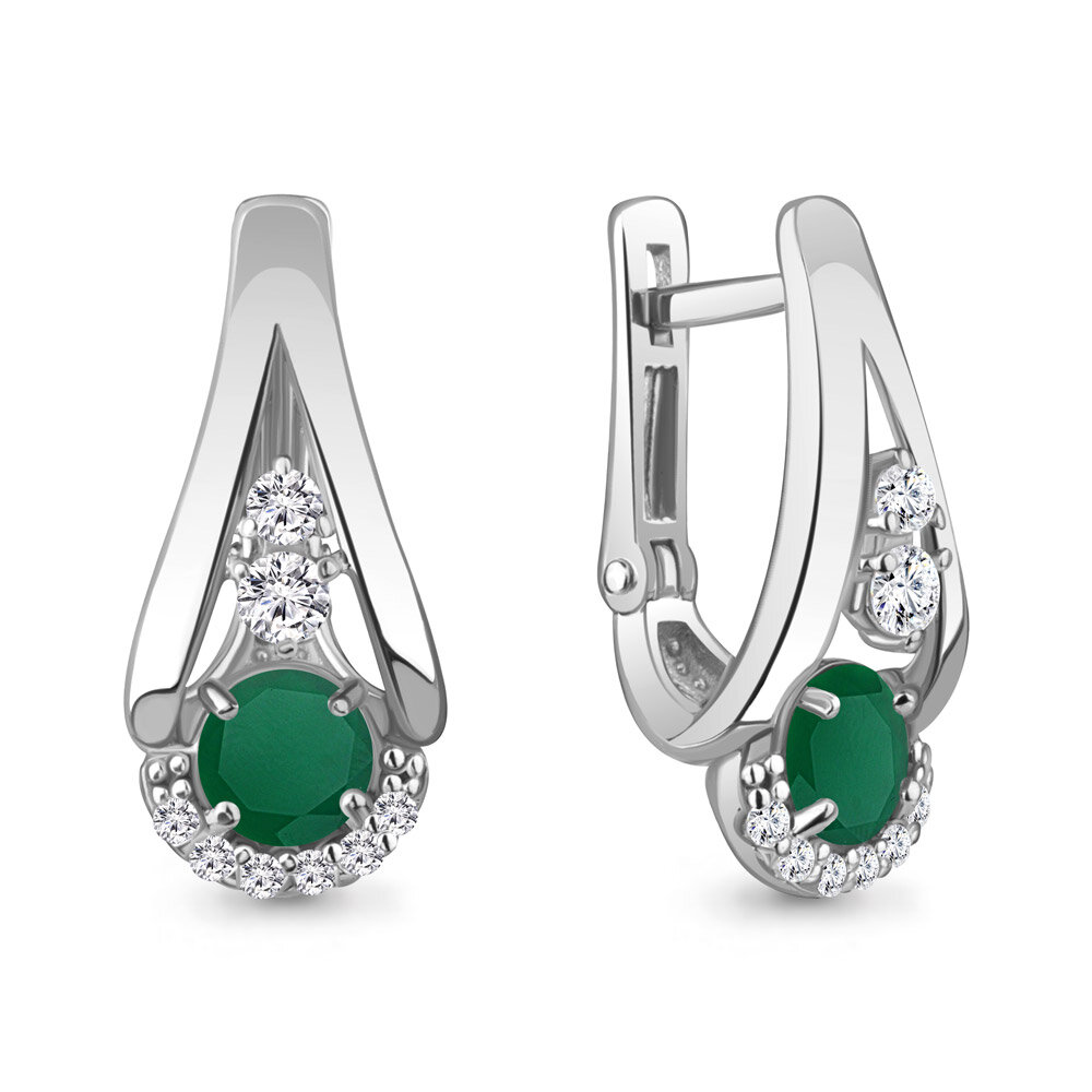 Серьги, серебро, 925 проба, фианит, агат